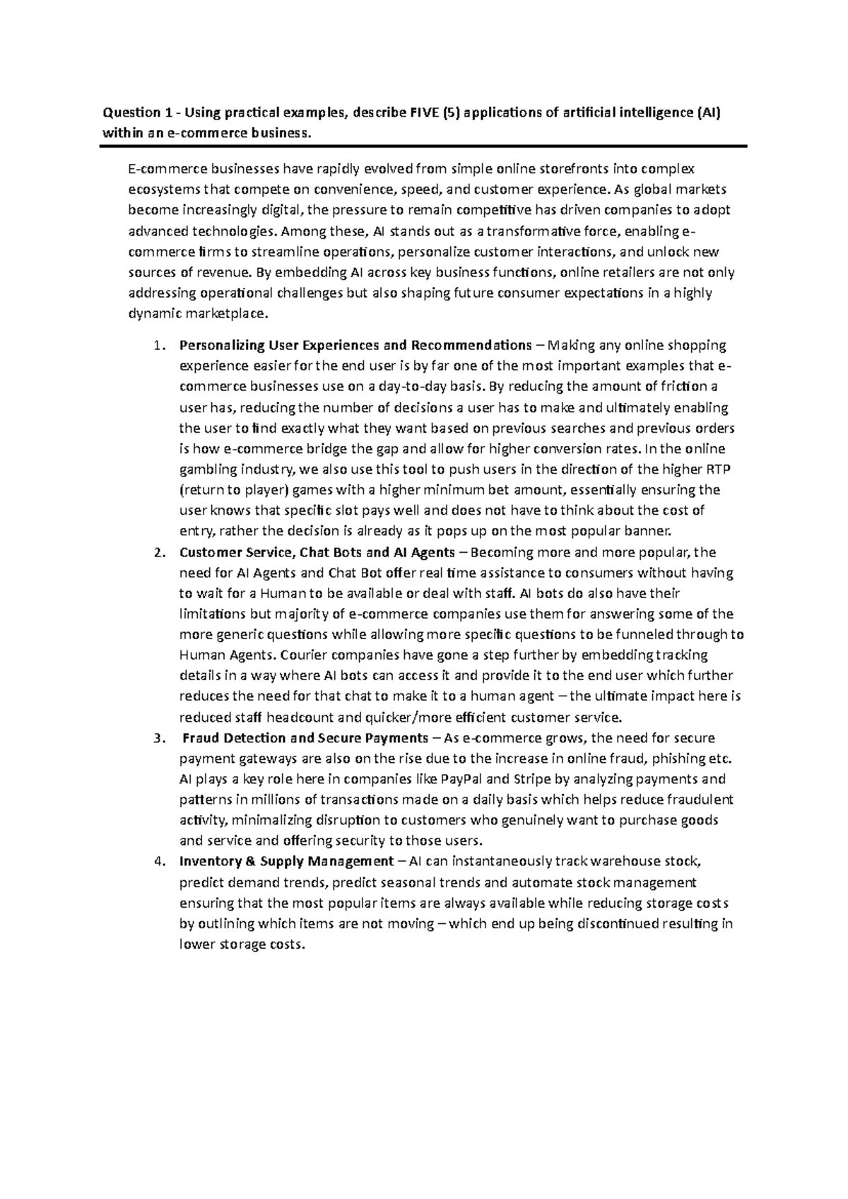 Principles of E-Commerce Case Study 1: AI Applications in Business - Studocu