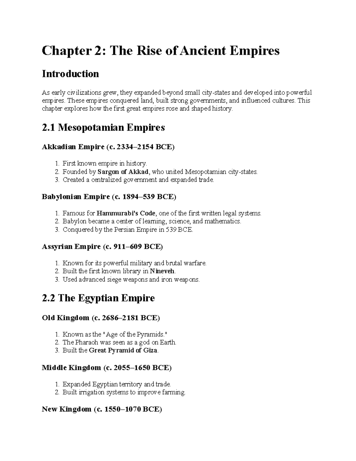Chapter 2 The Rise of Ancient Empires - Chapter 2: The Rise of Ancient ...