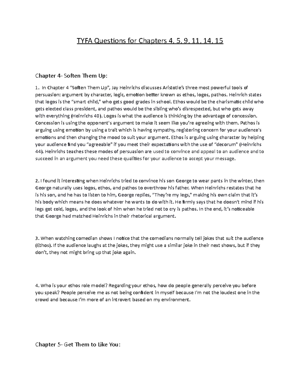 TYFA 4, 5, 9, 11, 14, 15 - Thank you for arguing chapters. - TYFA ...