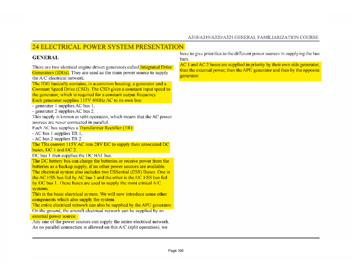 A320-ATA24 General Familiarization: Electrical Power Systems Overview ...