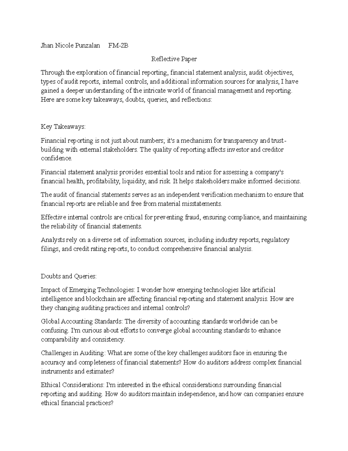 FM-2B Reflective Paper on Financial Reporting and Analysis Insights ...