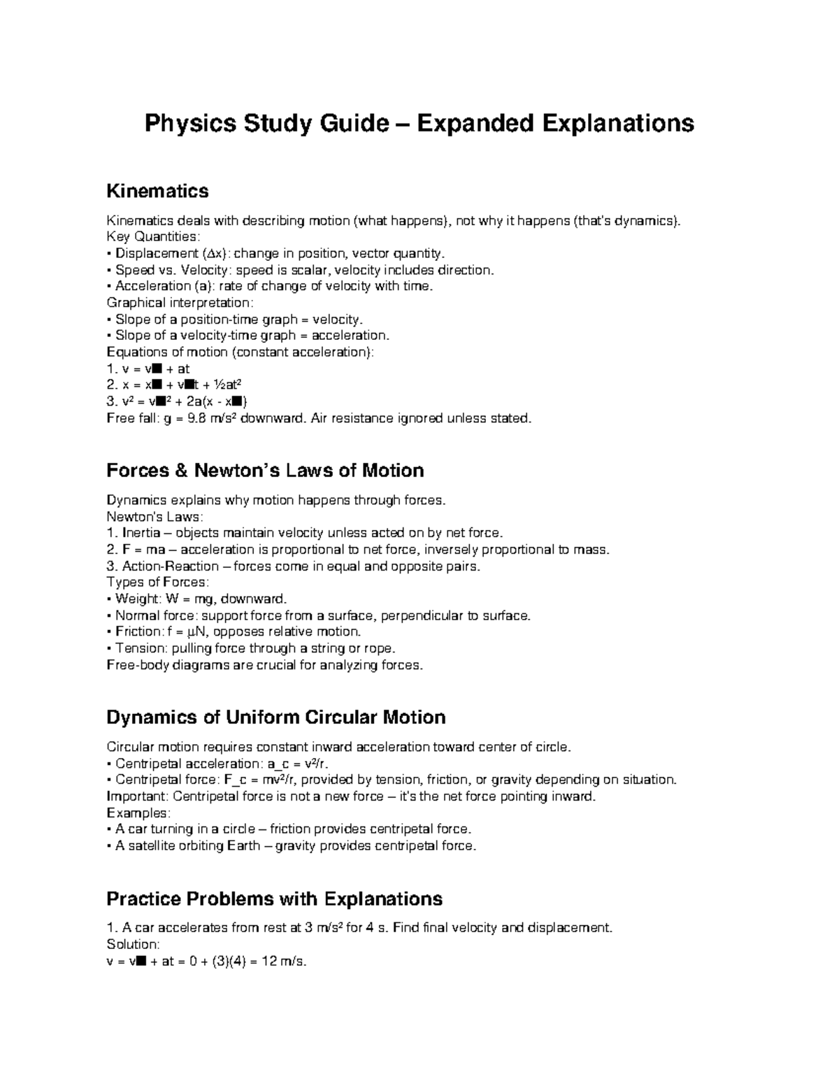 Physics Study Guide: Kinematics & Dynamics Concepts - Studocu