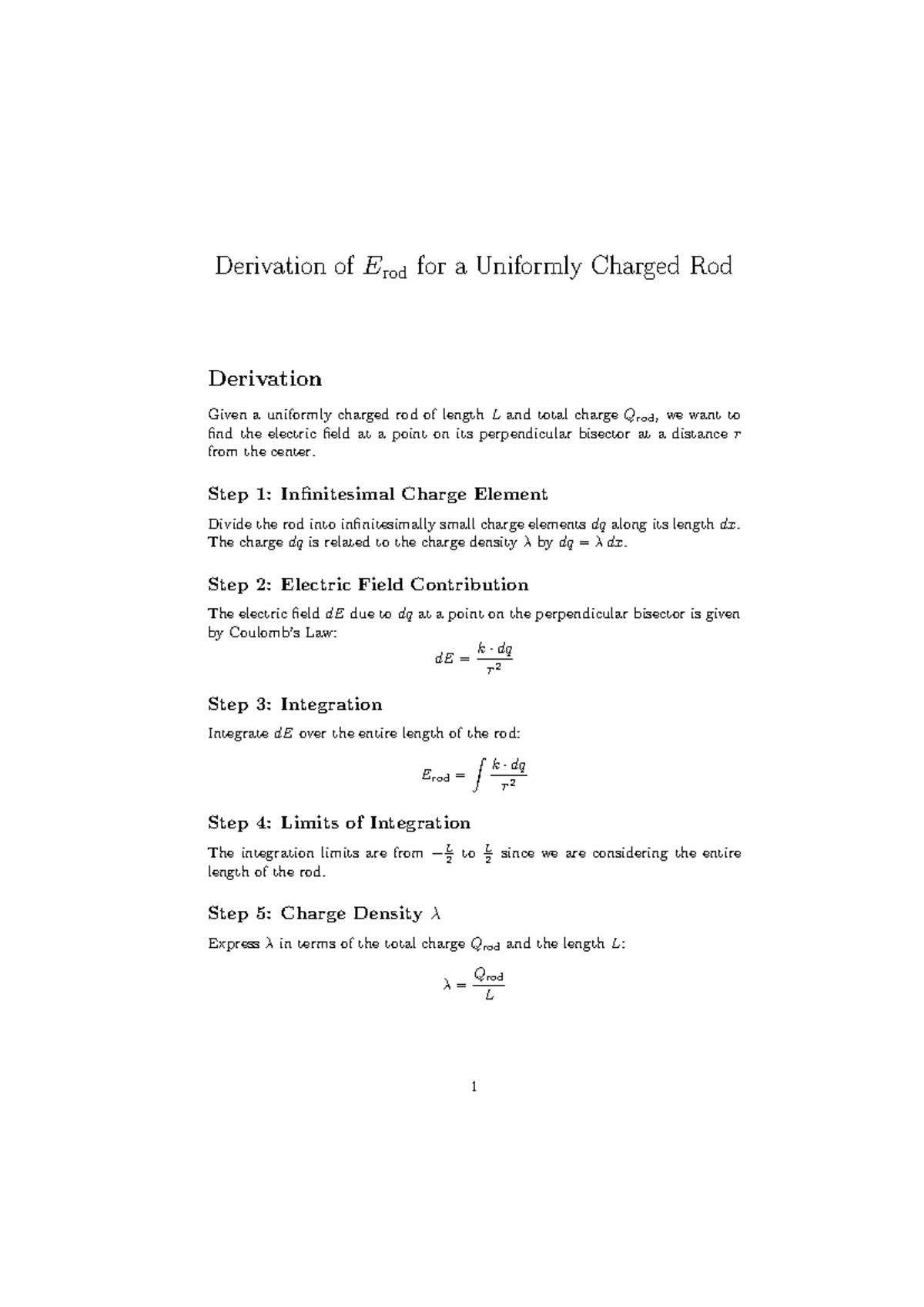 Derivation of Electric Field for Uniformly Charged Rod (PHY101) - Studocu
