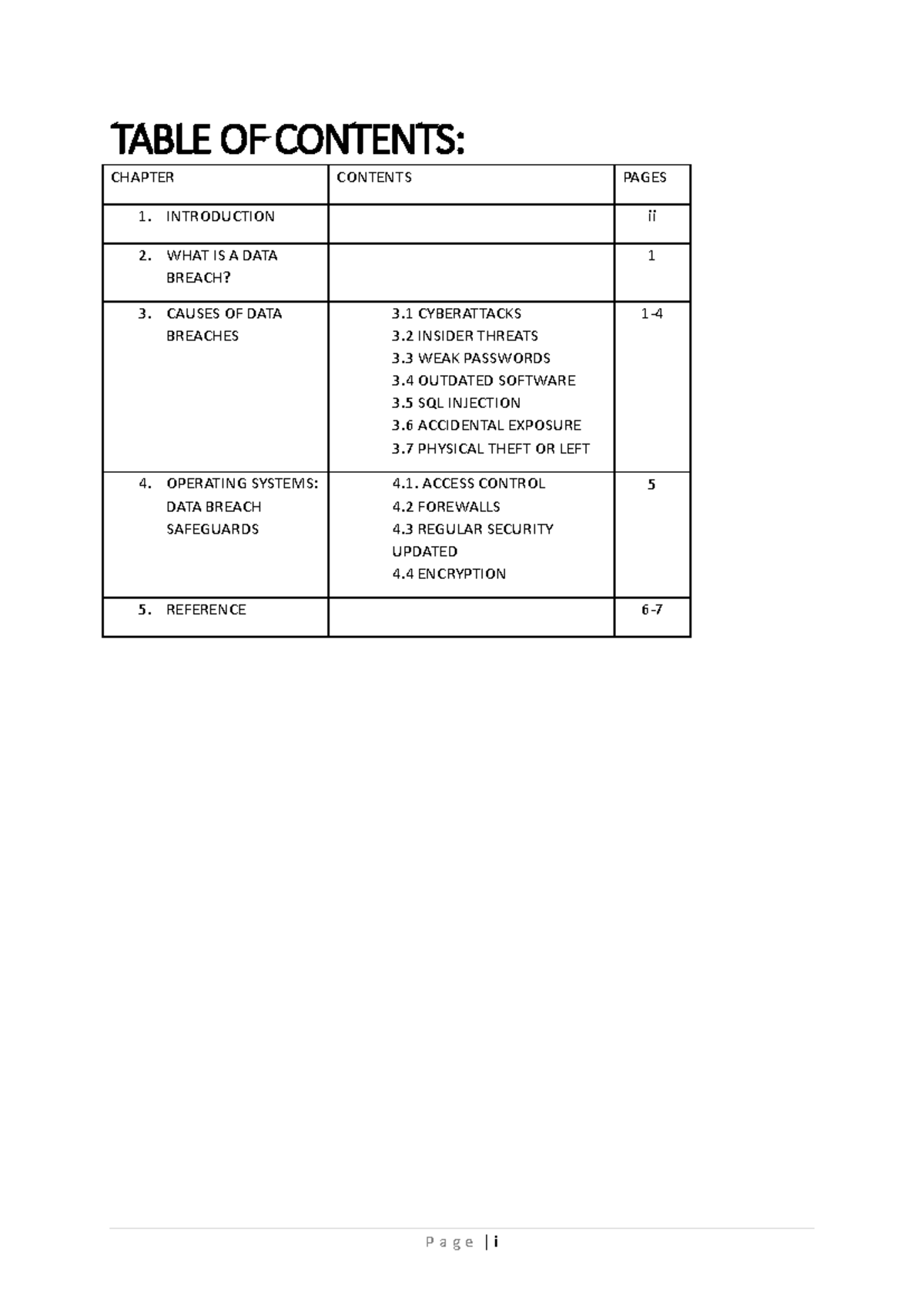 REPORT ASSIGNMENT CSC 207 - P a g e | i TABLE OF CONTENTS: CHAPTER CONTENTS PAGES 1 ...