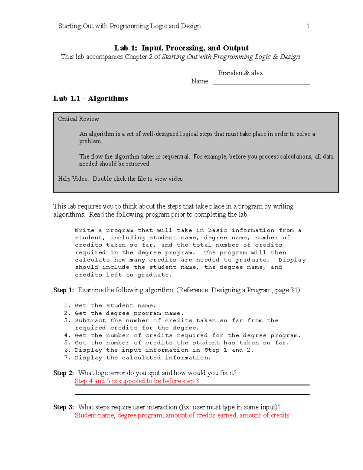 Lab 1 student - ...... - Lab 1: Input, Processing, and Output This lab accompanies Chapter 2 of ...
