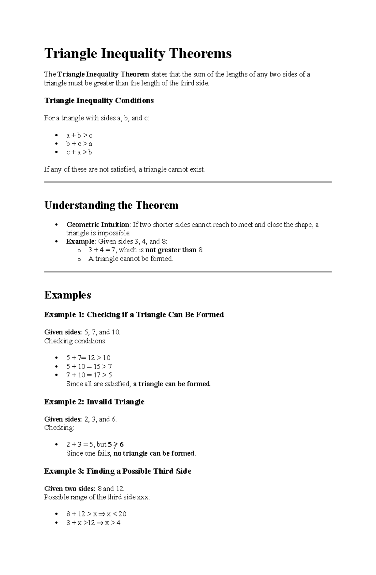 Understanding Triangle Inequality Theorems and Their Applications - Studocu