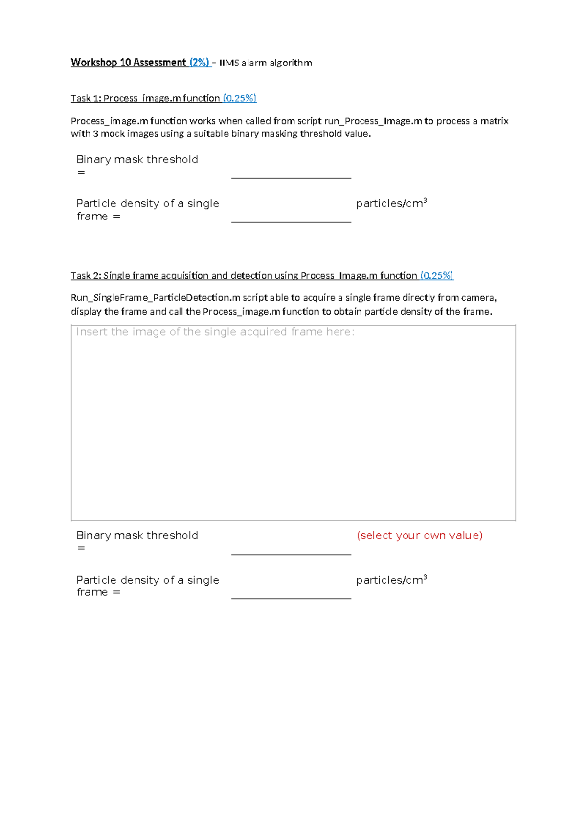 Workshop 10 Assessment: IIMS Alarm Algorithm & Particle Detection Tasks ...