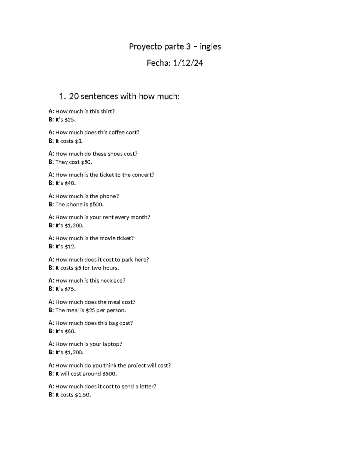 Proyecto Parte 3 - Inglés: 20 Sentences on "How Much" & "How Many ...