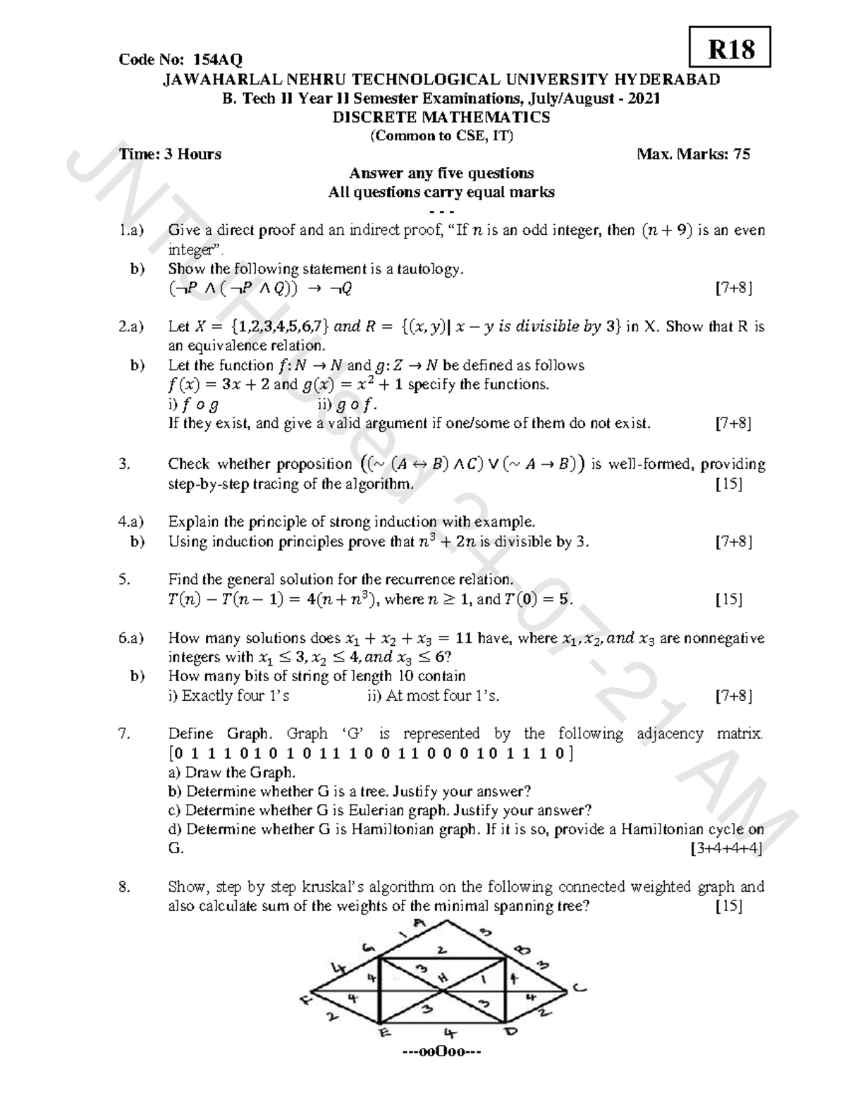 DM 154AQ Discrete Mathematics Exam Paper - July/Aug 2021 - Studocu