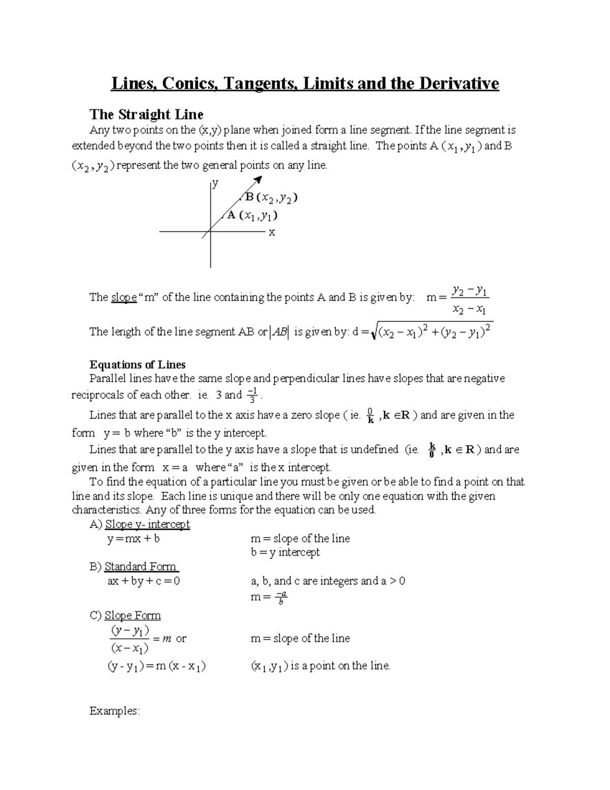 Lines Conics Limitsand The Derivative - Lines, Conics, Tangents, Limits ...