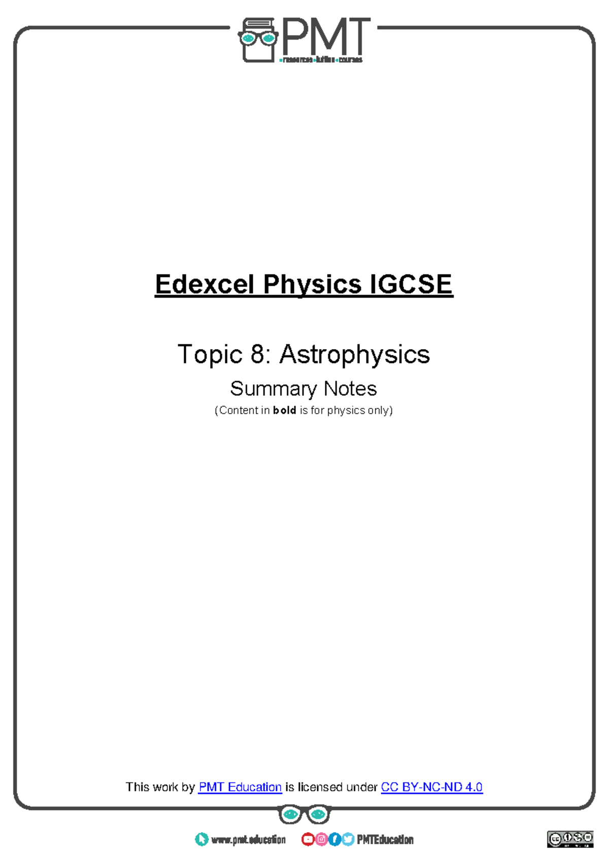 IGCSE Physics Topic 8: Astrophysics Summary Notes - Studocu