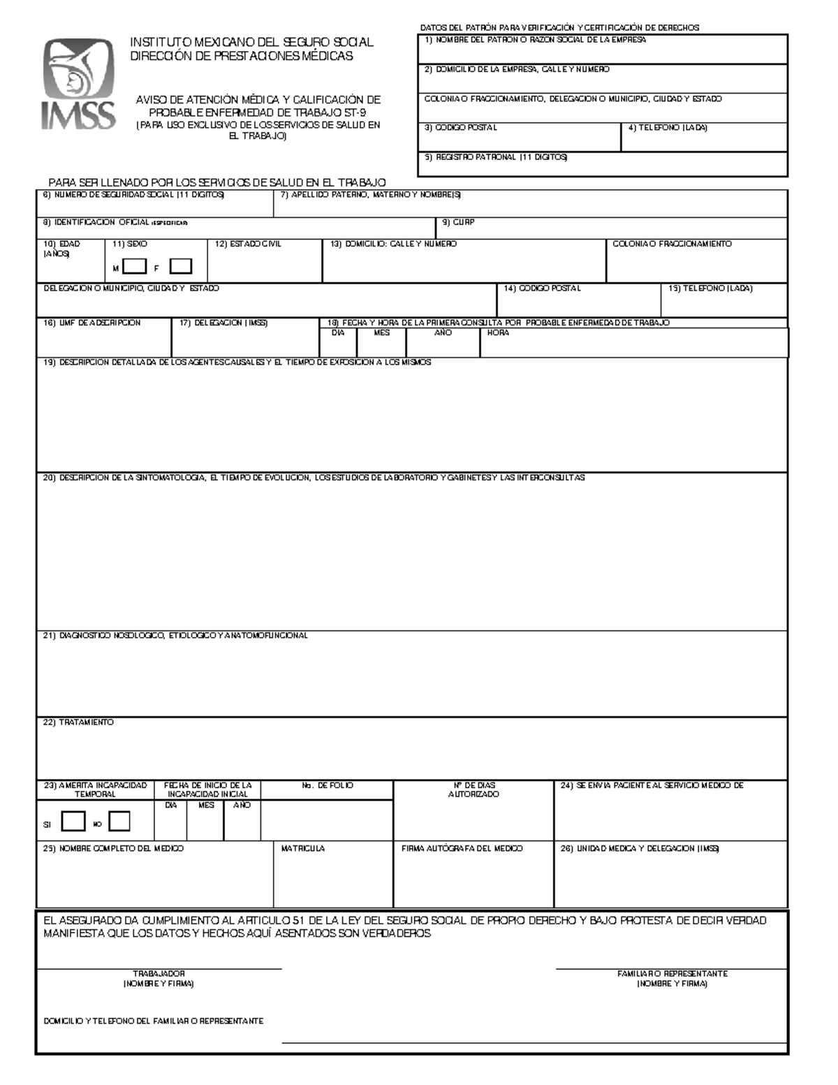 Formato ST-9: Aviso Médico y Calificación de Enfermedad Laboral - Studocu