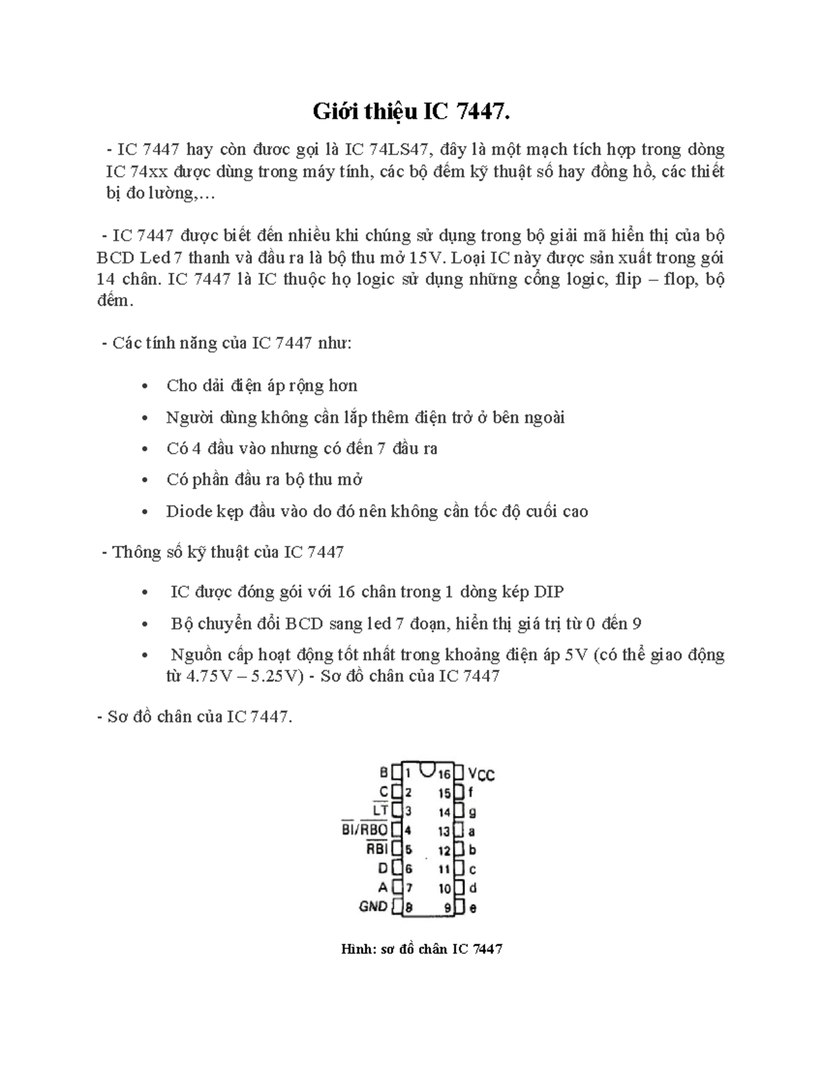 Giới thiệu và Tính năng của IC 7447 trong Mạch Tích Hợp 74xx - Studocu