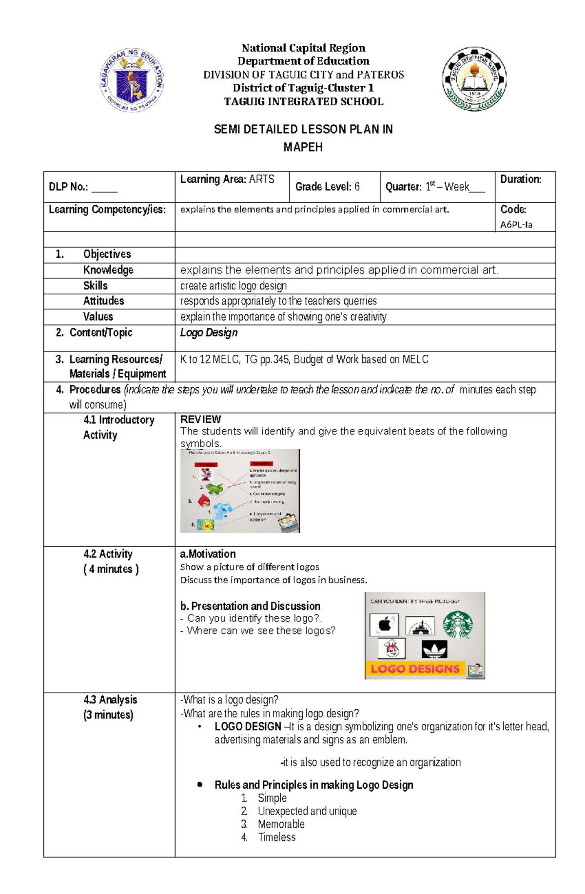DLP No. 1: Semi-Detailed Lesson Plan on Comic Art for Grade 6 ARTS ...