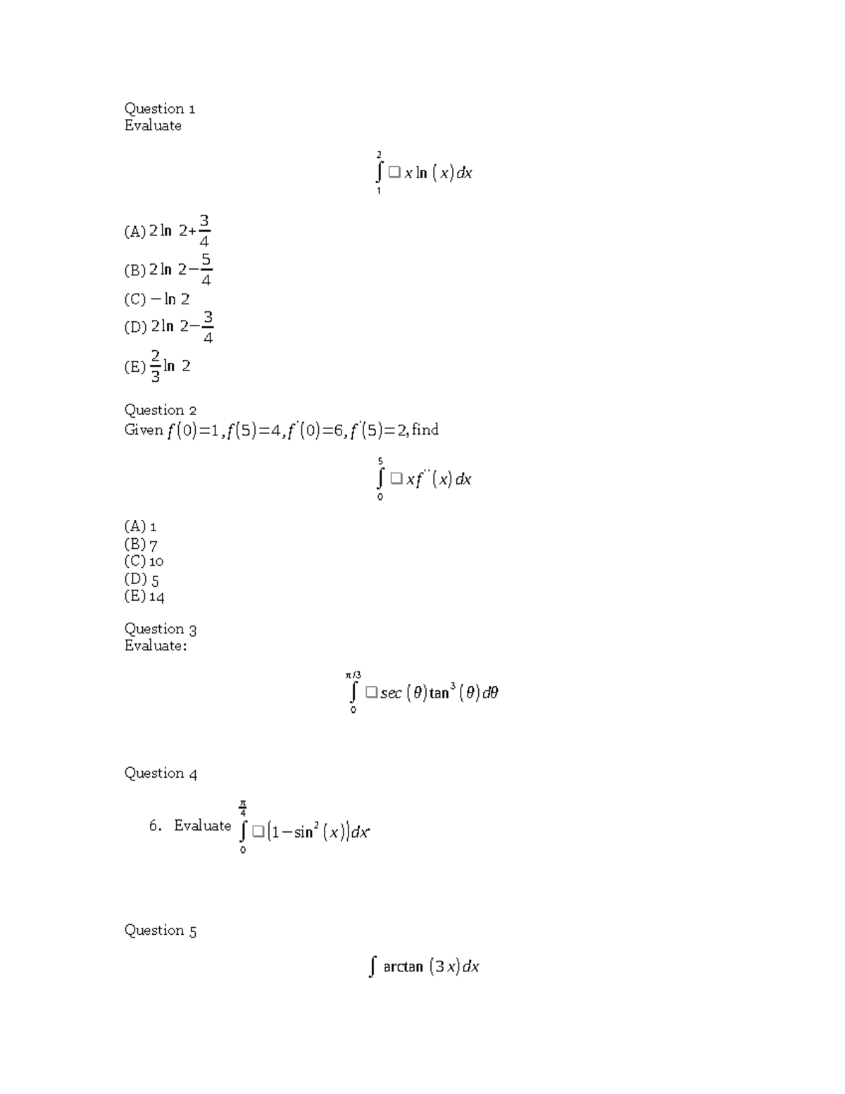 Calculus 2 Test Prep: Practice Exam 1 Questions - Studocu