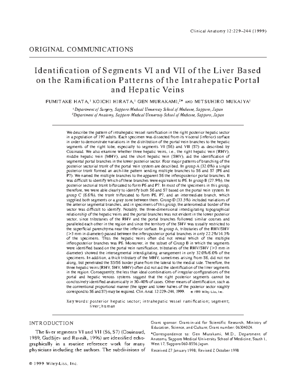 Identification of Liver Segments VI and VII via Intrahepatic Vascular ...