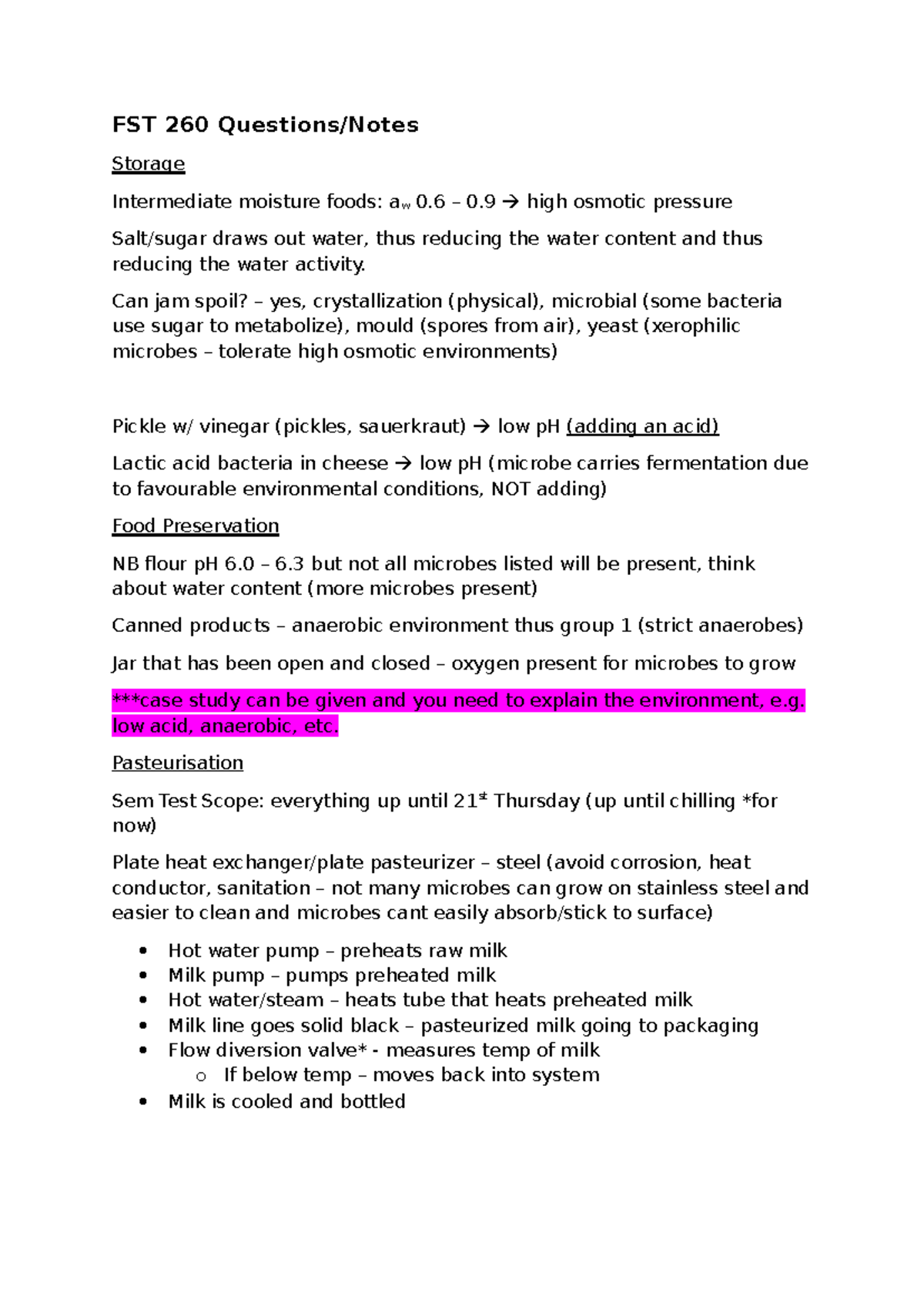 FST 260 Lecture Notes on Food Preservation and Processing Techniques ...