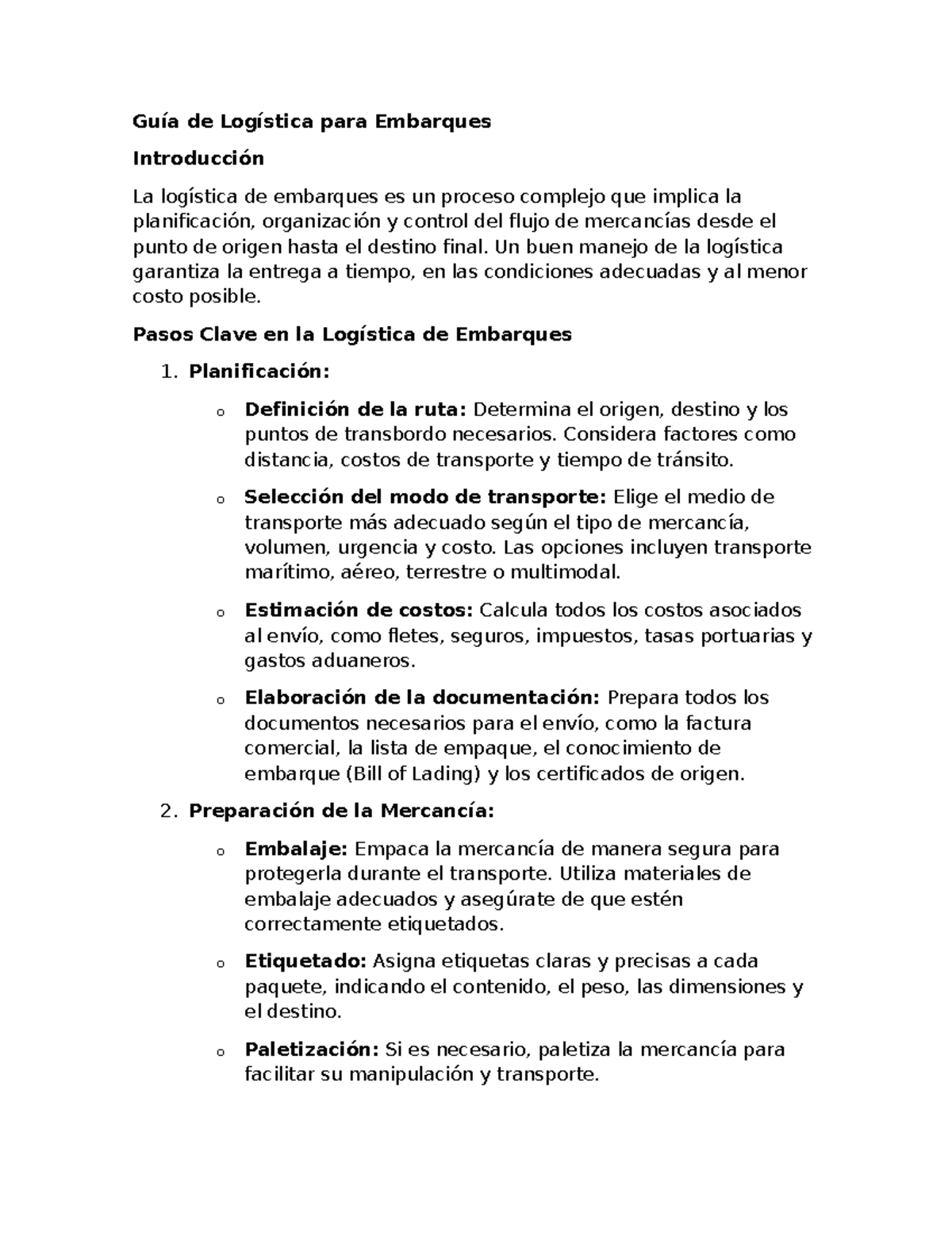 Guía Completa de Logística para Embarques en el Transporte - Studocu