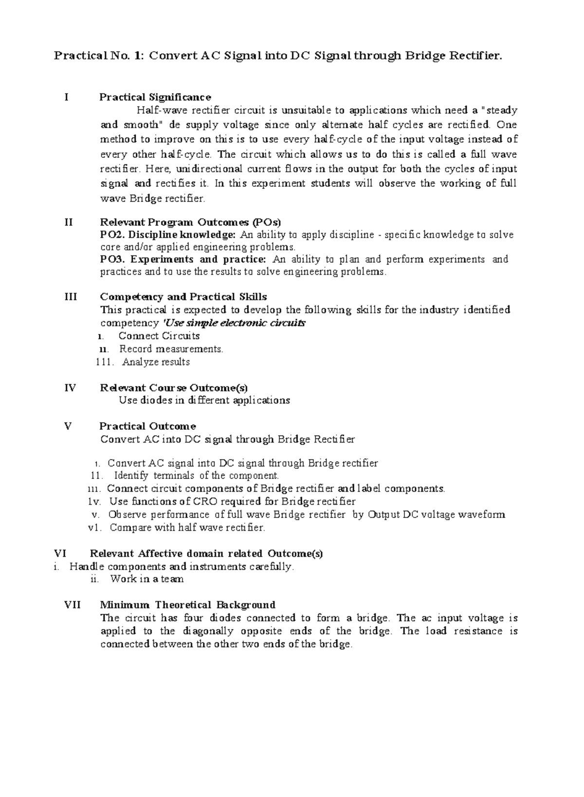 Basic Electronics 1 lab - Practical No. 1: Convert AC Signal into DC ...