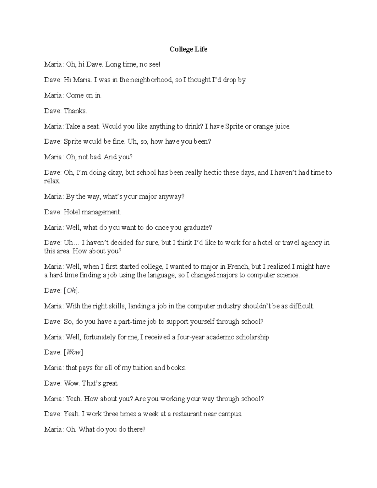 College Life and Daily Schedule Conversations - Studocu