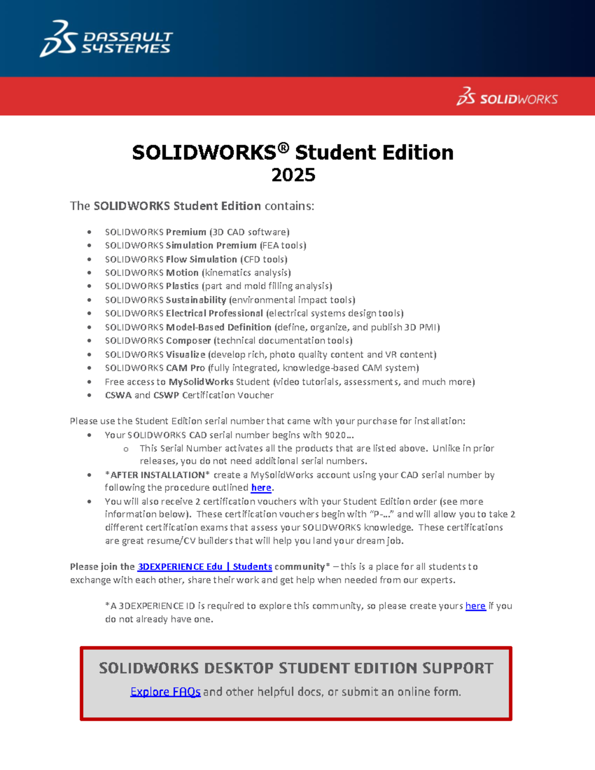 SOLIDWORKS Student Edition 2025 Installation Instructions Guide - Studocu