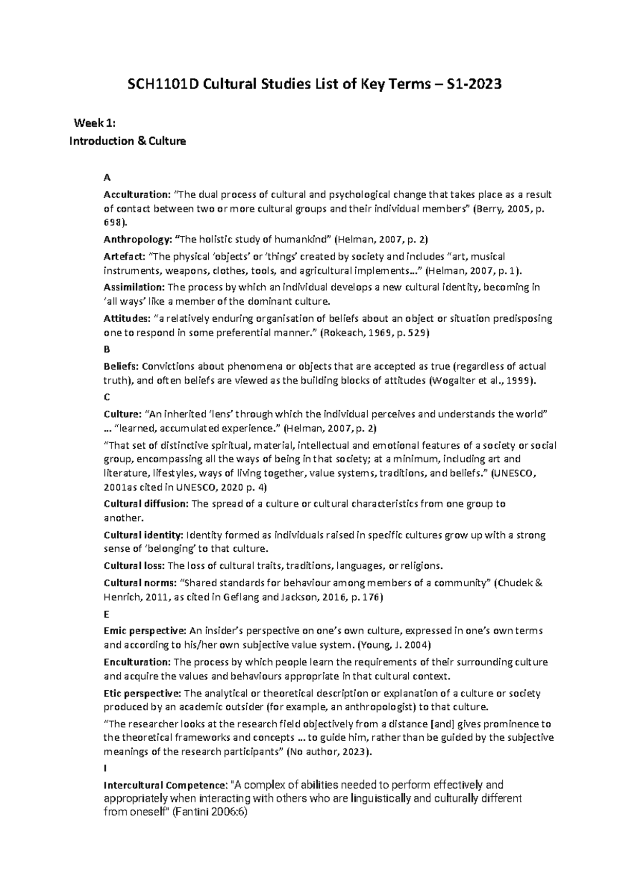 List of key terms 05072023 - SCH1101D Cultural Studies List of Key ...