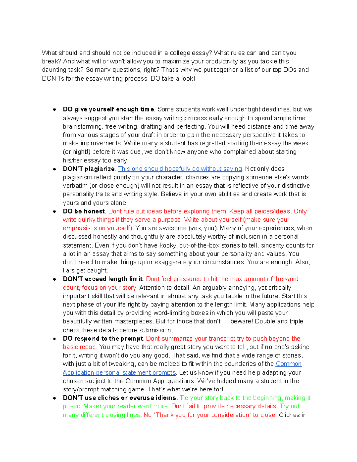 College Essay Writing DOs and DON'Ts Guide for Success - Studocu