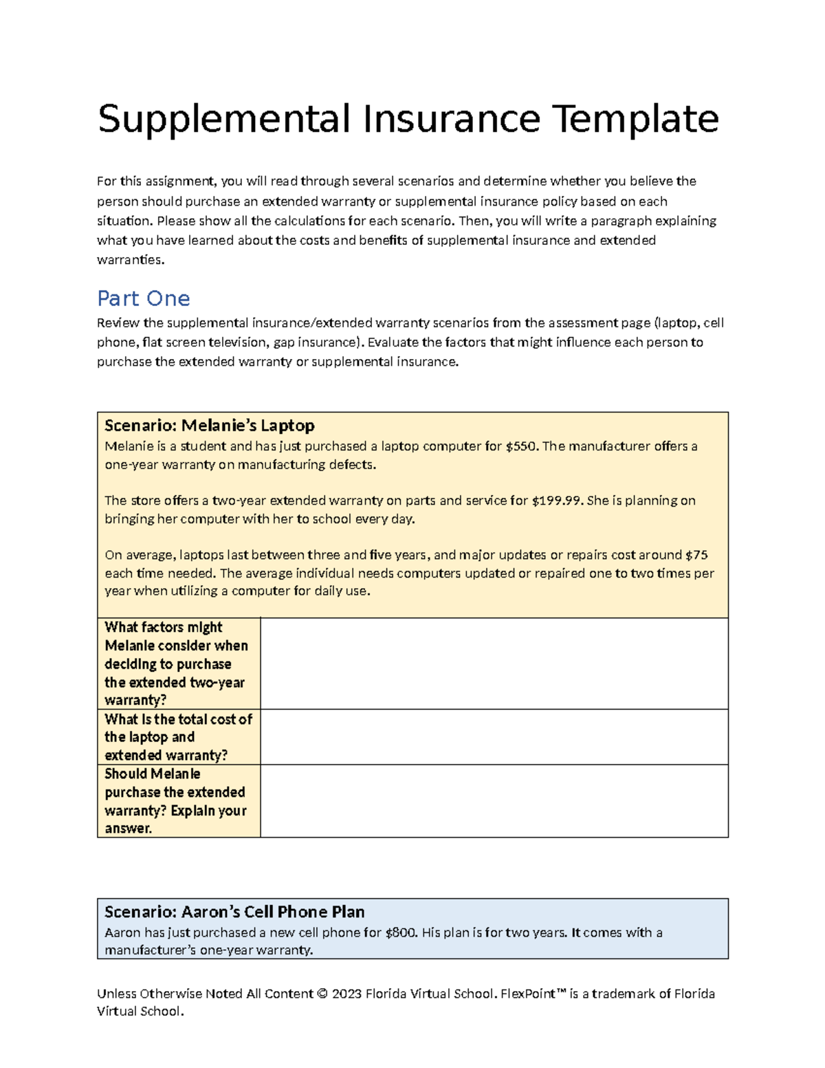Supplemental Insurance Evaluation Template for Extended Warranties ...