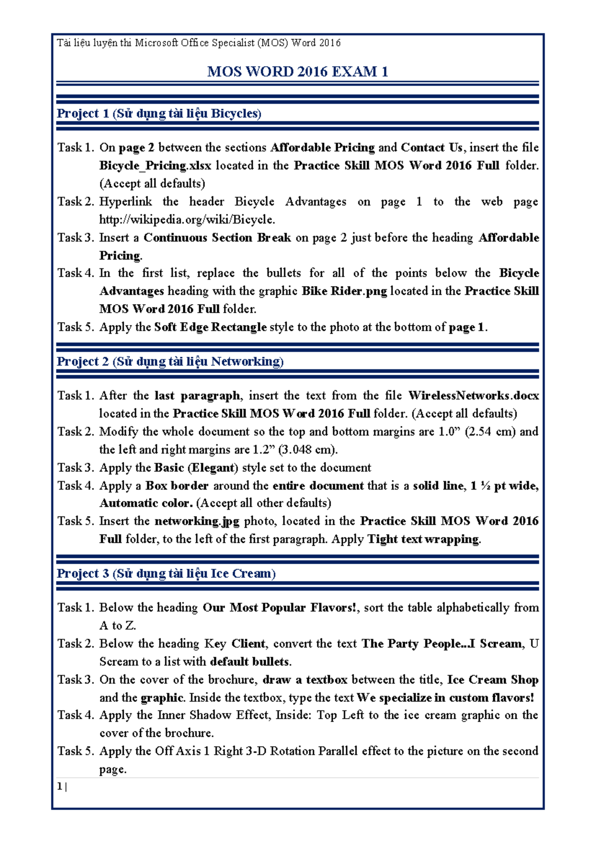 MOS Word 2016 Exam 1: Practice Projects for Microsoft Office Students ...
