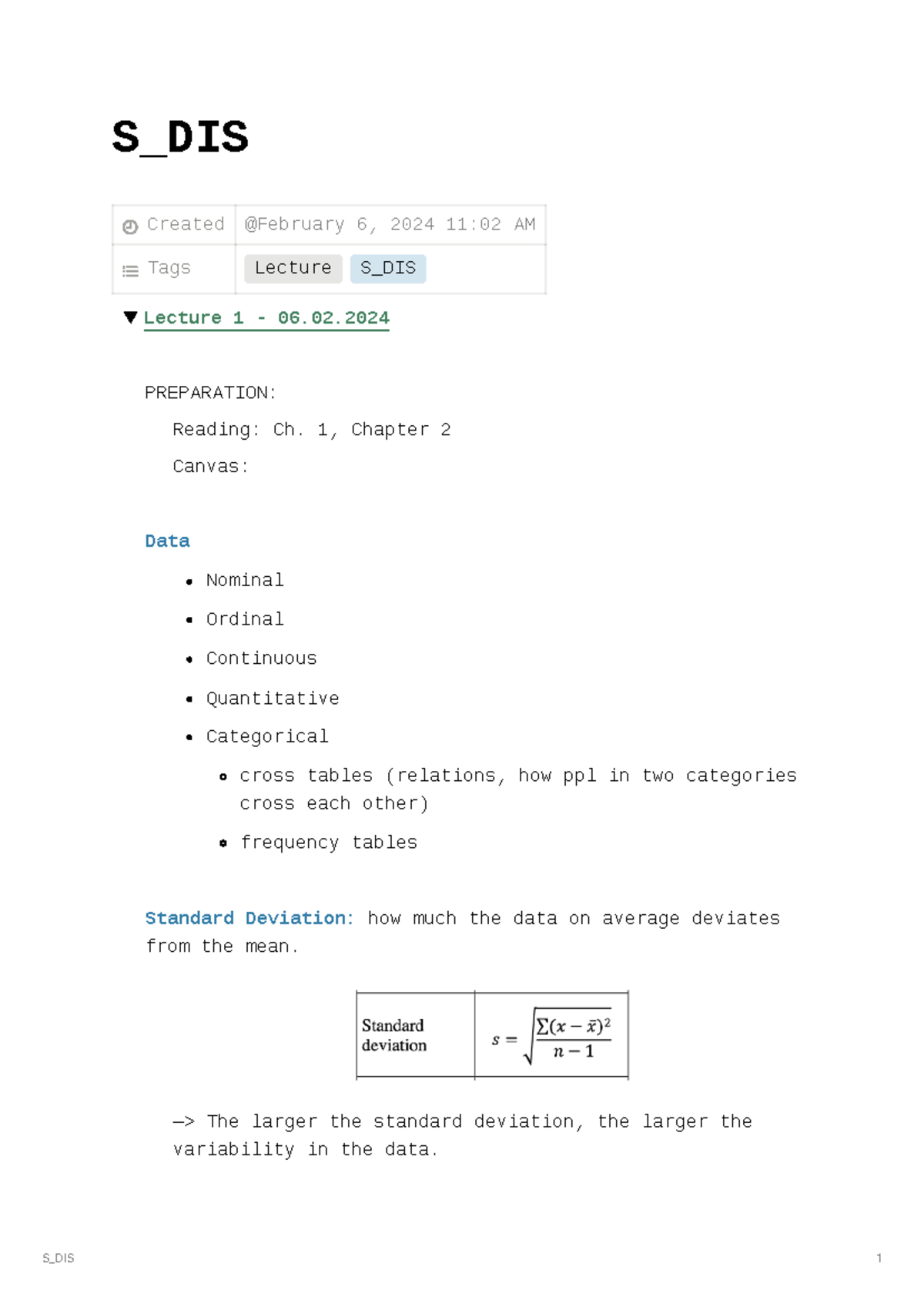 S_DIS Lecture 1 Notes: Data Types, Standard Deviation, and Z-scores ...