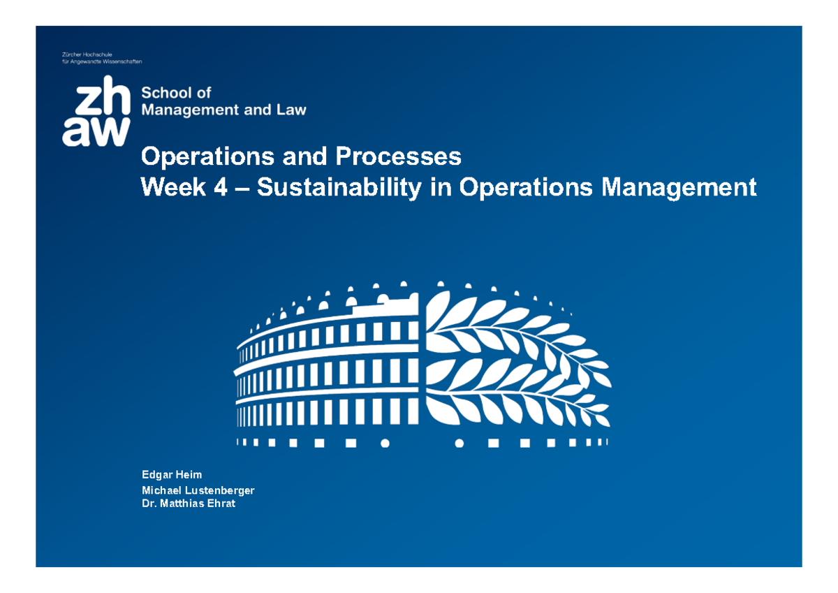 Week 4 - OP - HS 25: Sustainability in Operations Management - Studocu