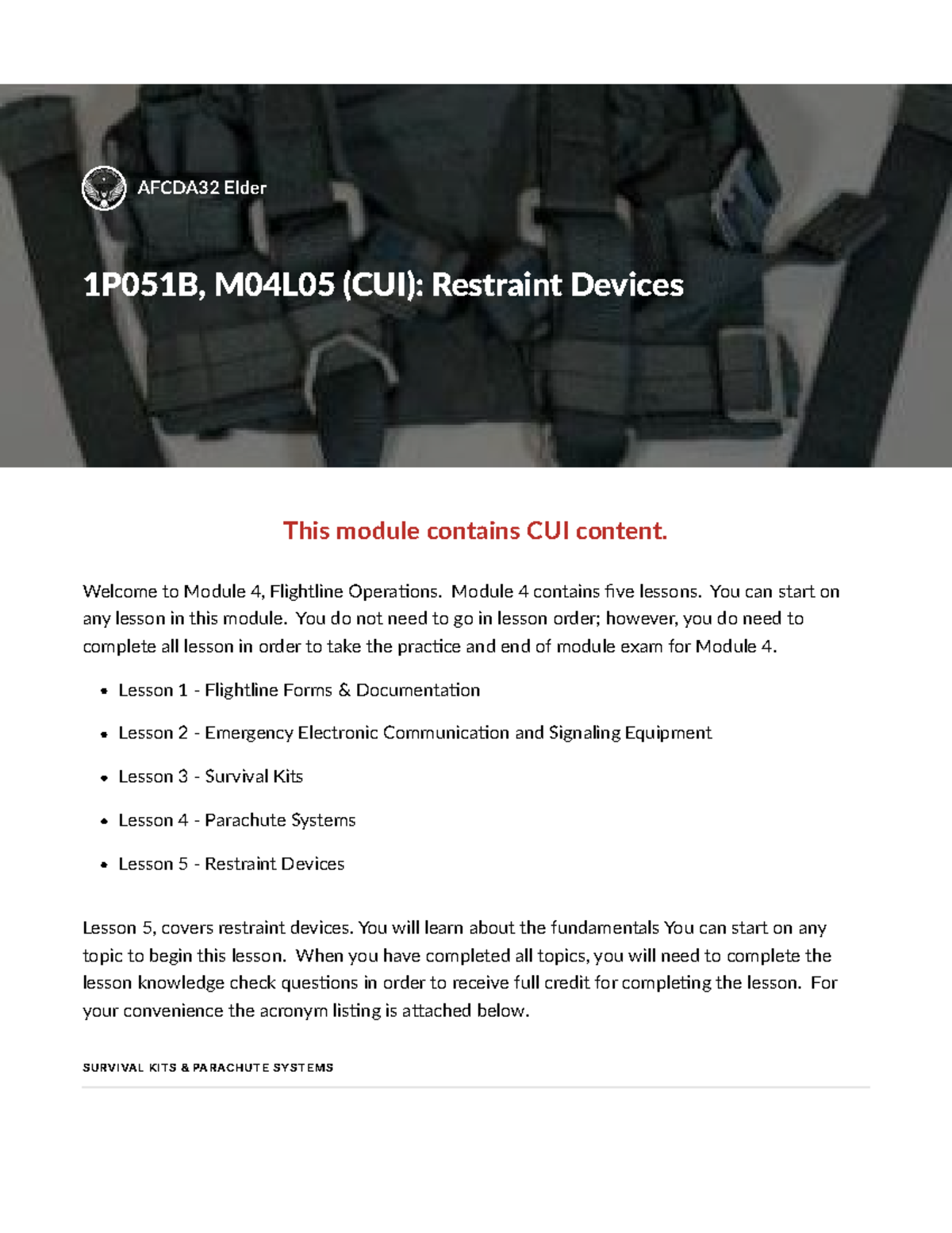 AFCDA32 Elder 1P051B, M04L05: Restraint Devices & Safety Strap Guide ...