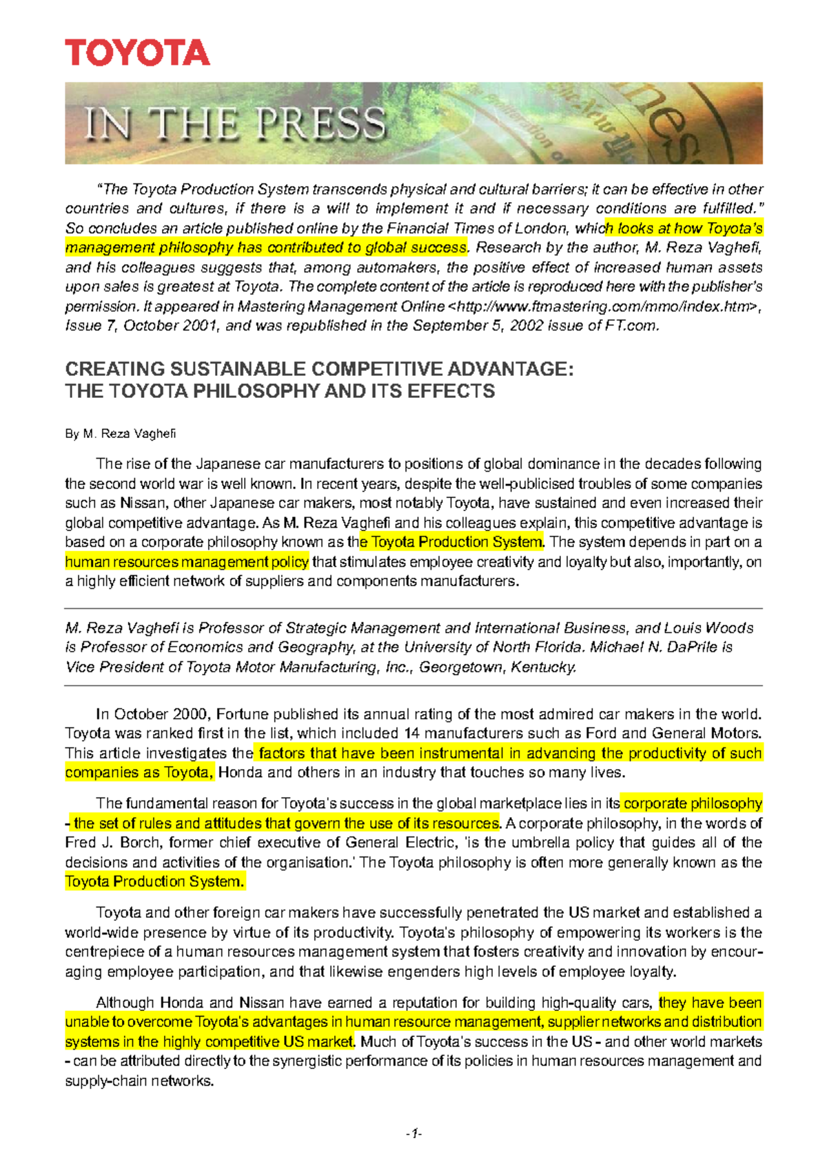 Creating Sustainable Competitive Advanta - “The Toyota Production ...
