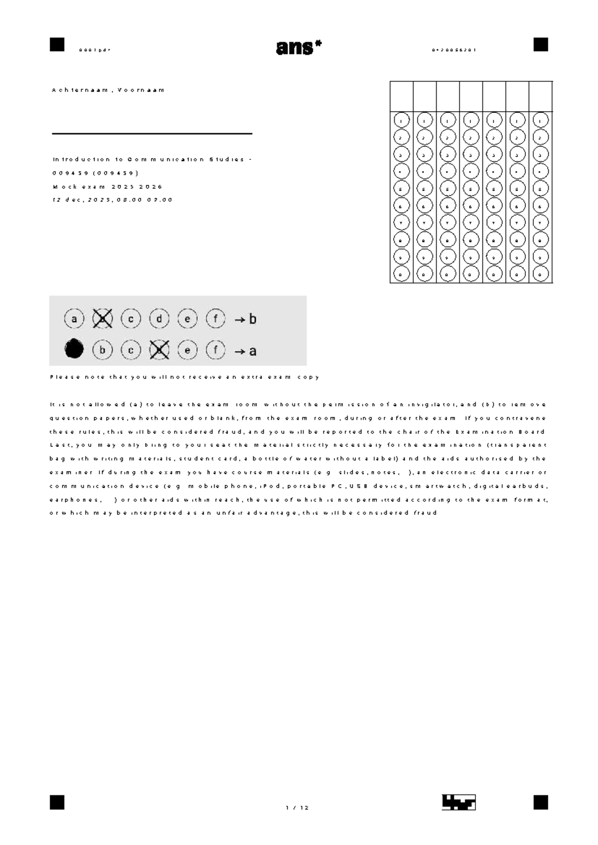 0420056201 Mock Exam - Introduction to Communication Studies 2025-2026 ...