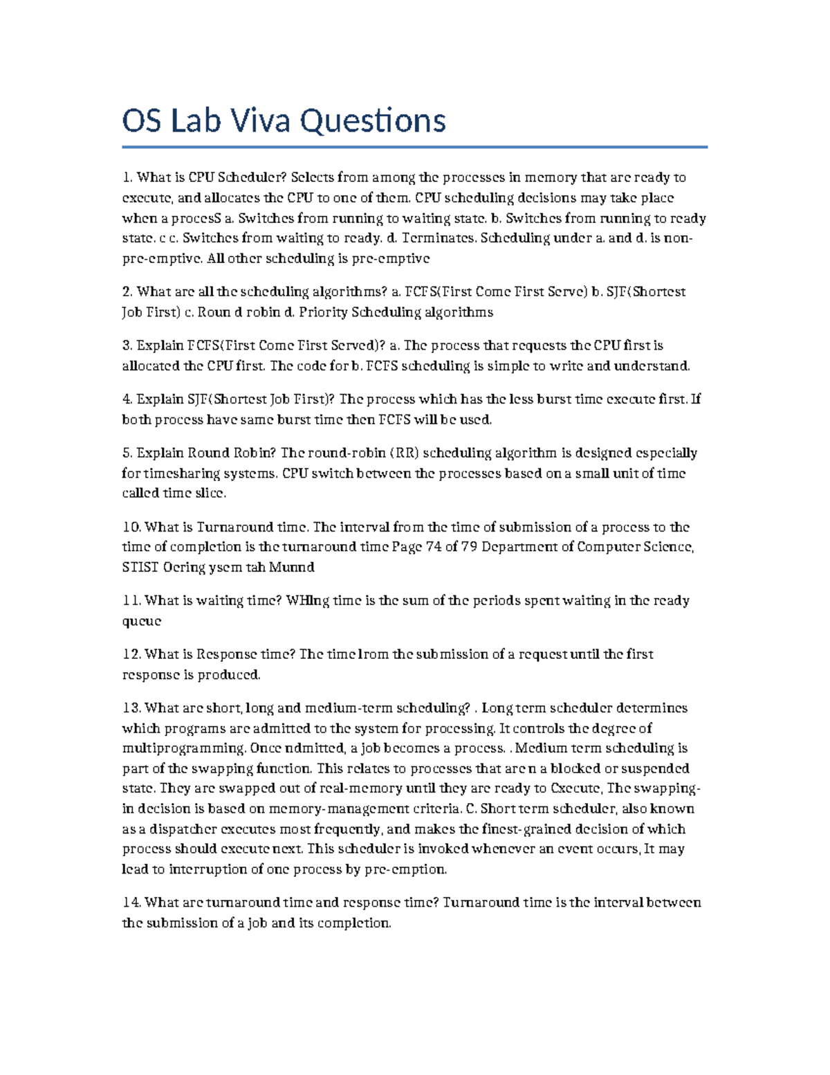 OS Lab Viva Questions: CPU Scheduling, Deadlocks, and Memory Management ...