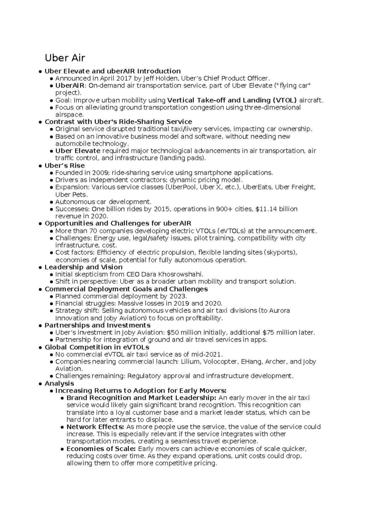 Uber Air: A Comprehensive Case Summary on Uber Elevate Initiatives ...