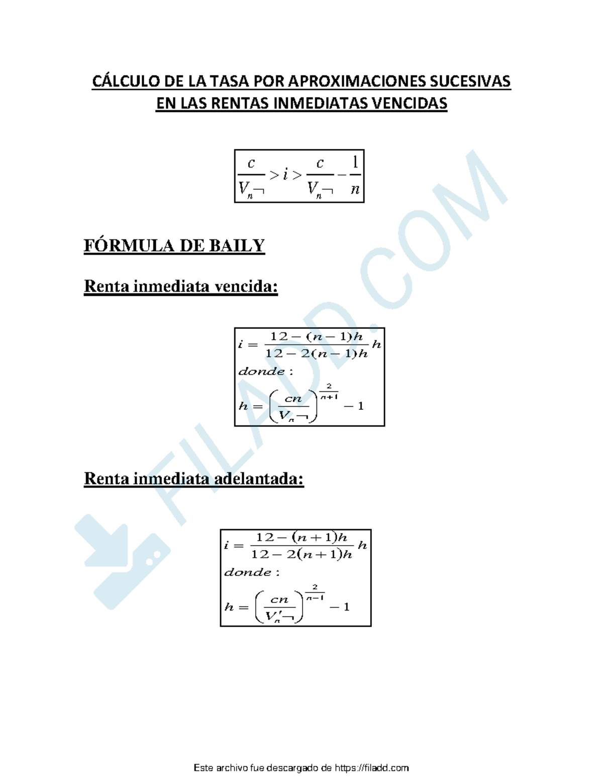 Rentas: Fórmula de Bailey y Relaciones de Rentas en Cálculo - Studocu