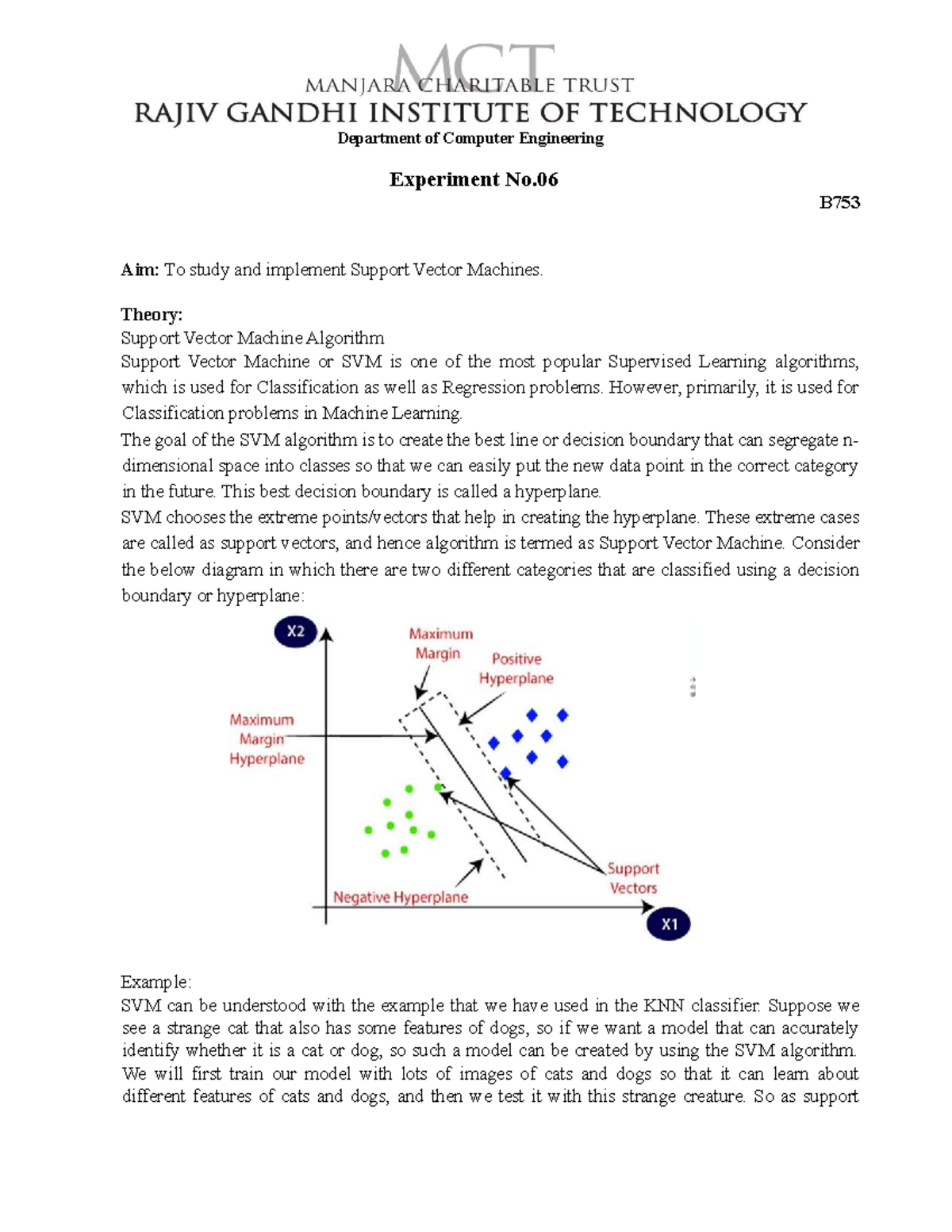 Ml Exp6 - Experiment No. 6: Study of Support Vector Machines - Studocu