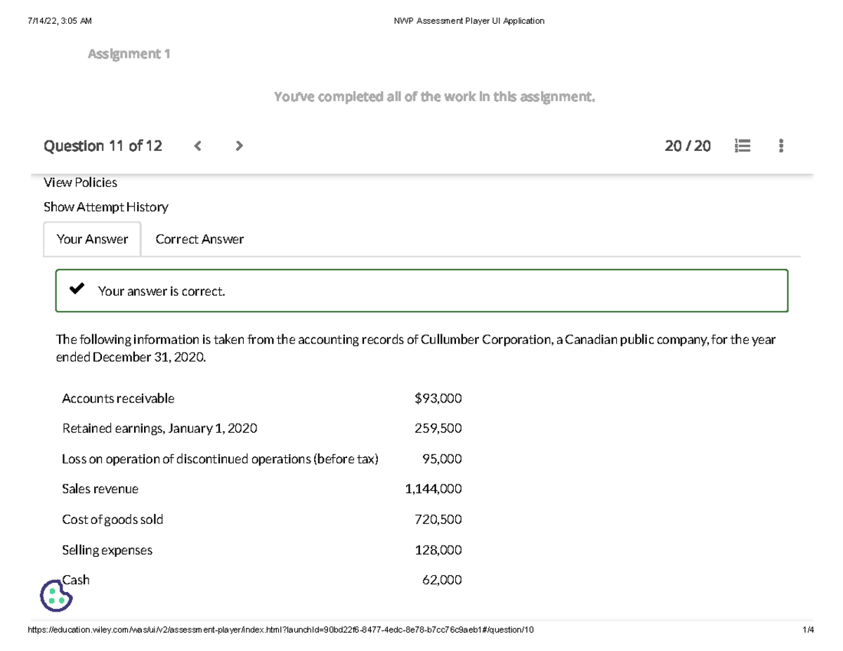 Wiley Plus ACC 101 Assignment 1: Q11 Analysis & Income Statement - Studocu