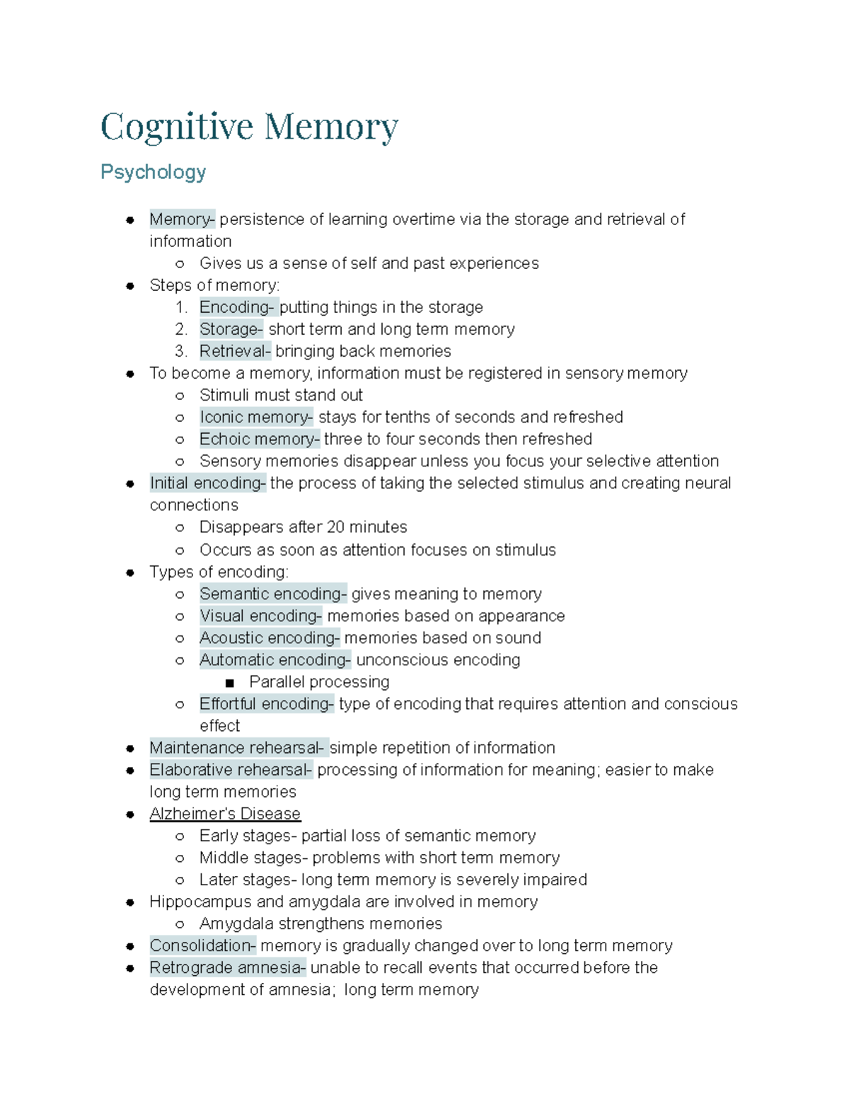 Psychology: Cognitive memory - Cognitive Memory Psychology Memory ...