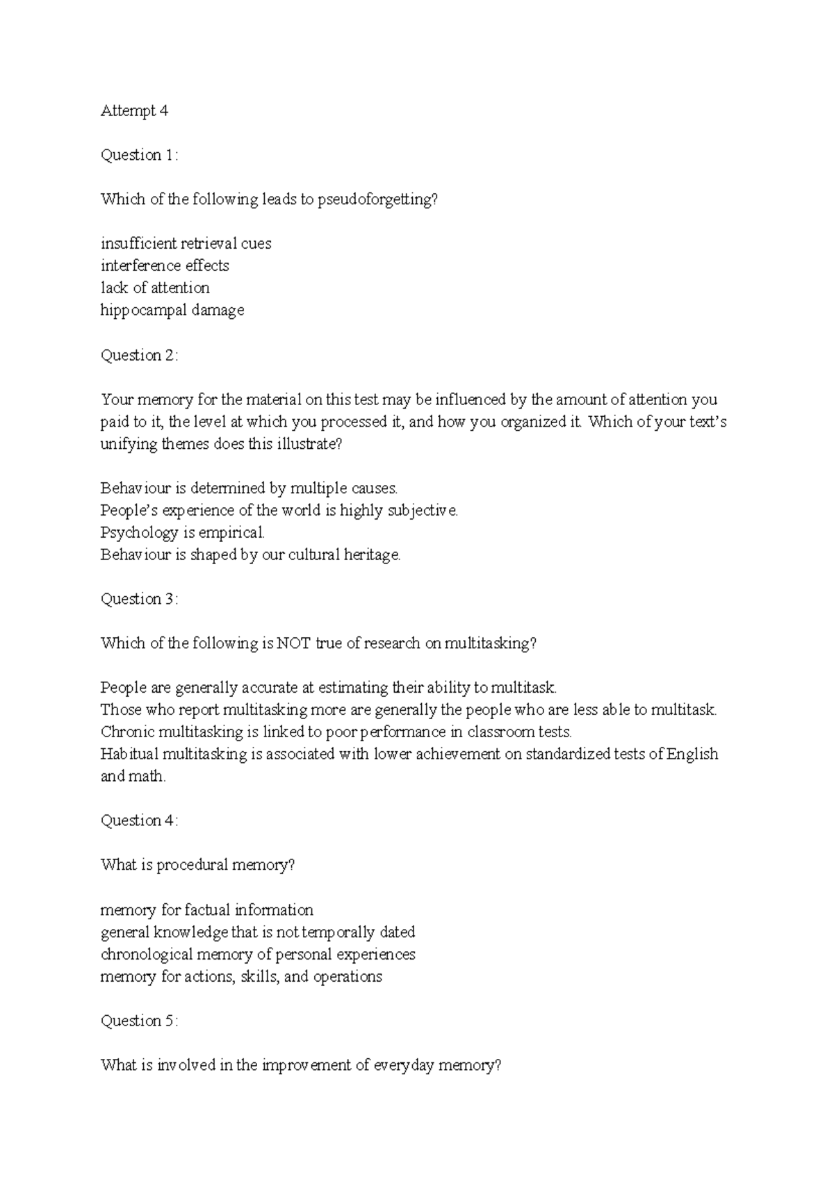 Psyc Chapter 7 Quiz 4: Memory Processes and Encoding Techniques - Studocu