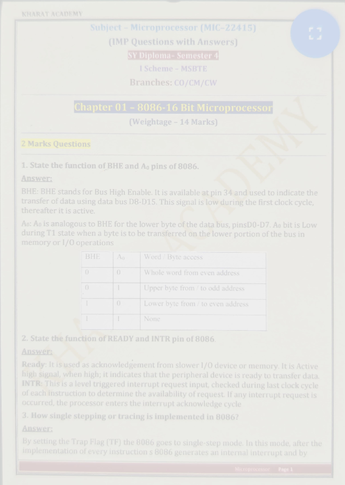 751966677-mic - Hxjxjx - KHARAT ACADEMY Subject Microprocessor (IMP Questions with Answers) SY ...