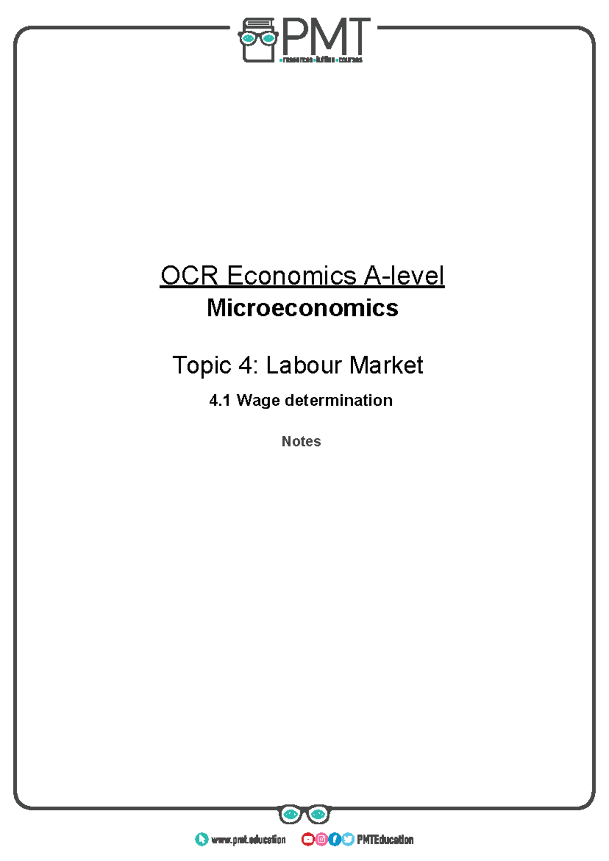 PMT Economics A-Level Labour Market Revision Notes - Studocu