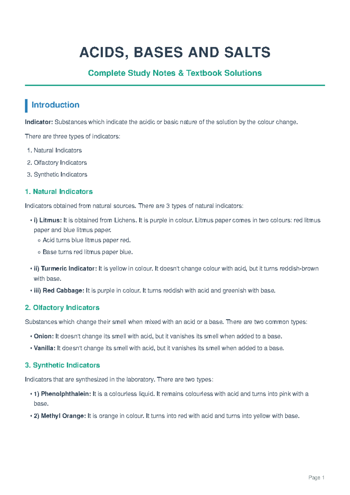 ACIDS, BASES AND SALTS (CHEM 101) Complete Study Notes - Studocu