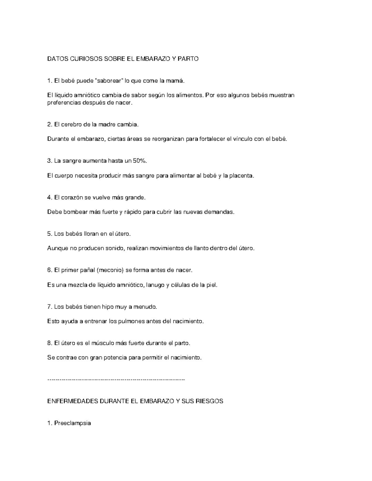 DATOS CURIOSOS Y ENFERMEDADES DEL EMBARAZO - EMBA 101 - Studocu