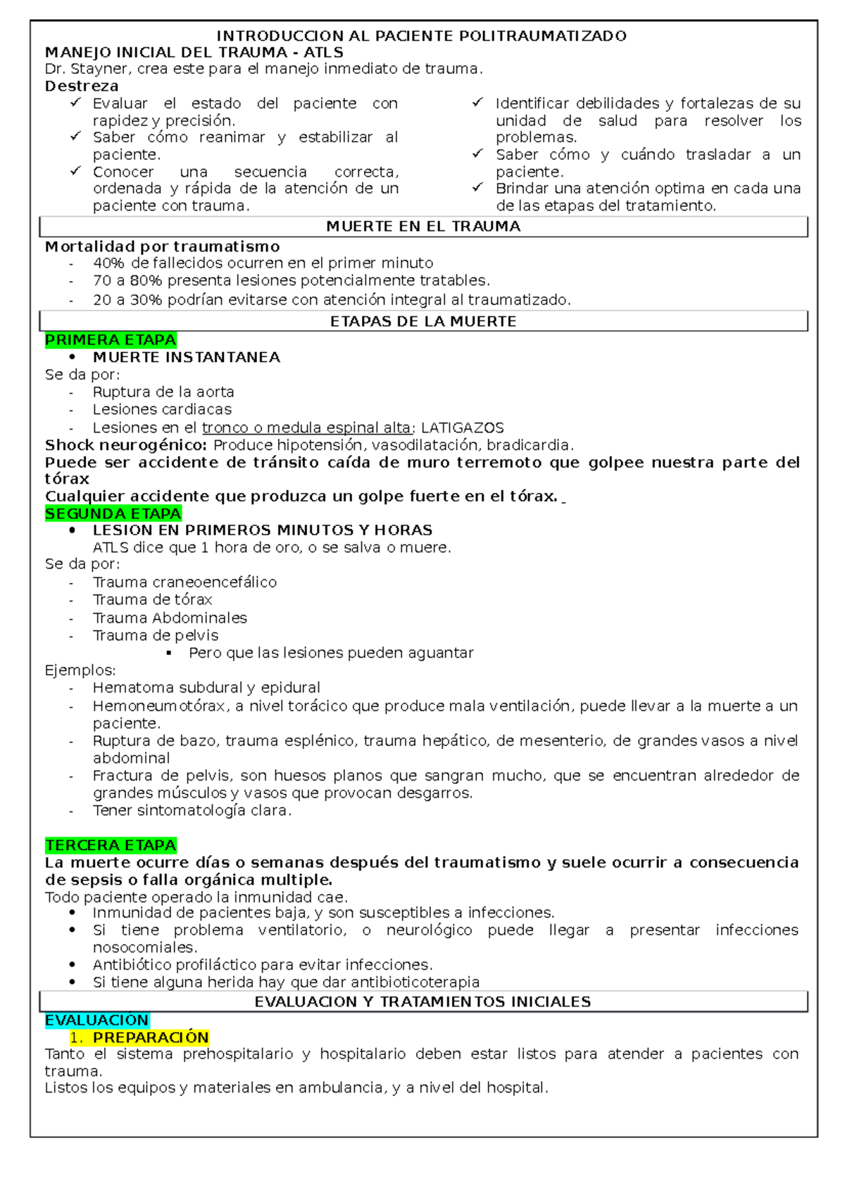 ATLS 2023: Manejo Inicial del Paciente Politraumatizado ABCDE - Studocu