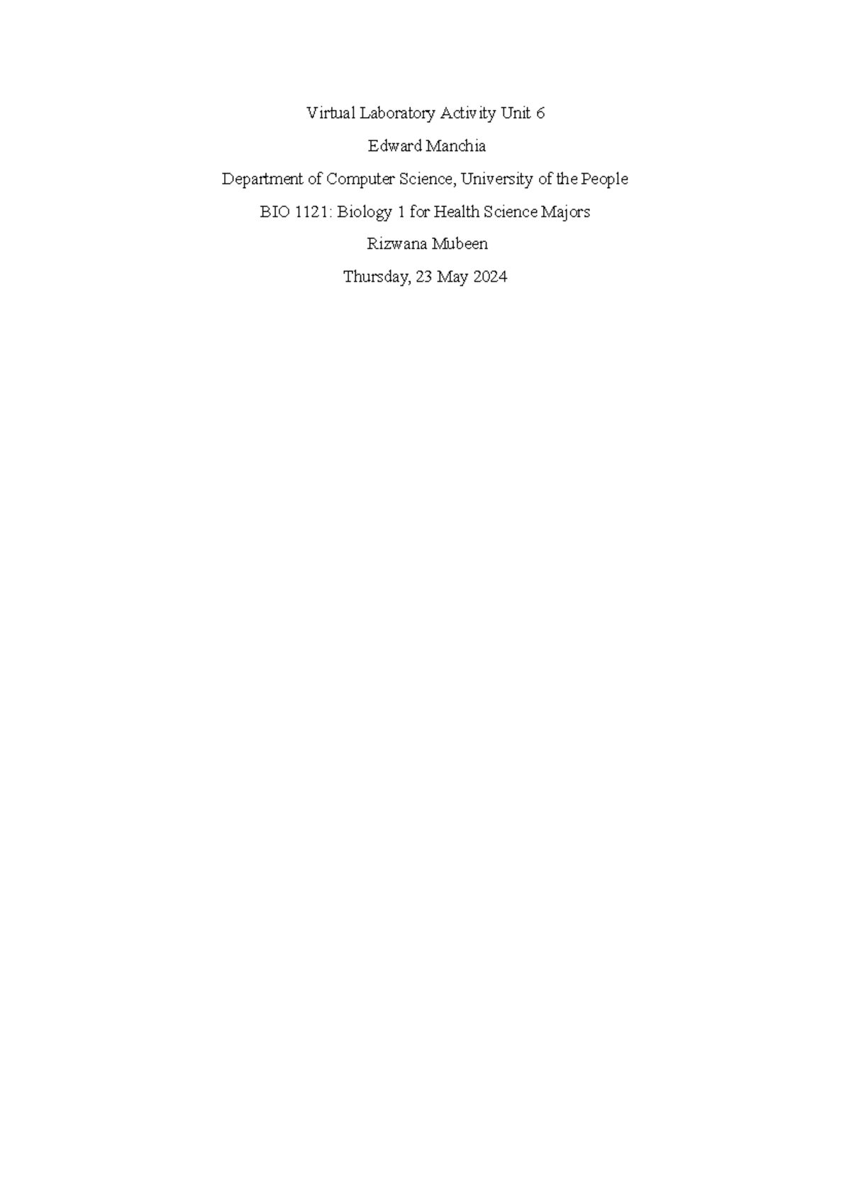 Vlab Unit 6 - Virtual Laboratory Activity Unit 6 Edward Manchia ...
