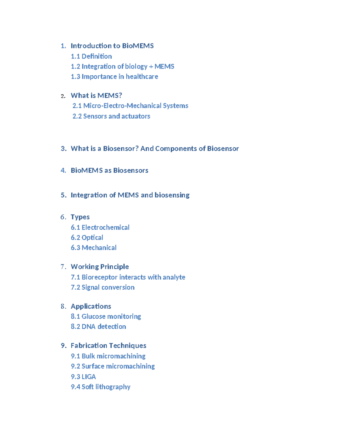 Bio MEMS Biosensors Topic - 1. Introduction to BioMEMS 1 Definition 1 ...