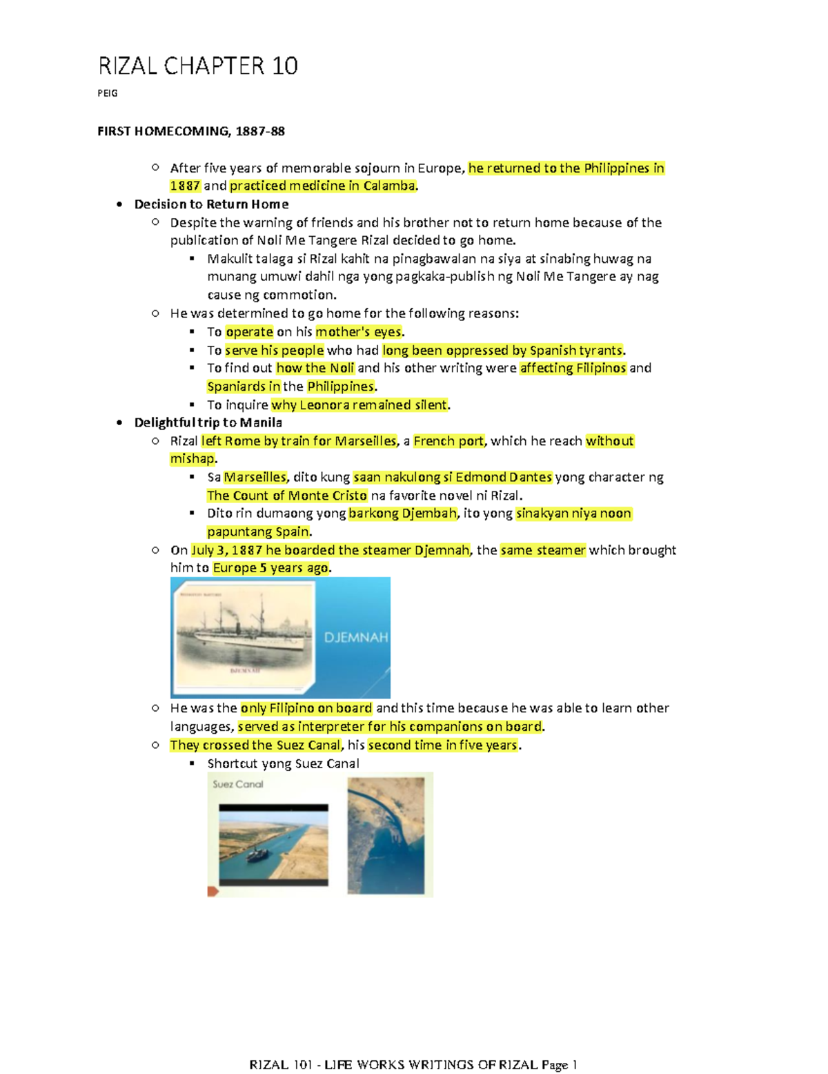Rizal- Chapter 10 - The First Homecoming and Its Impact - Studocu