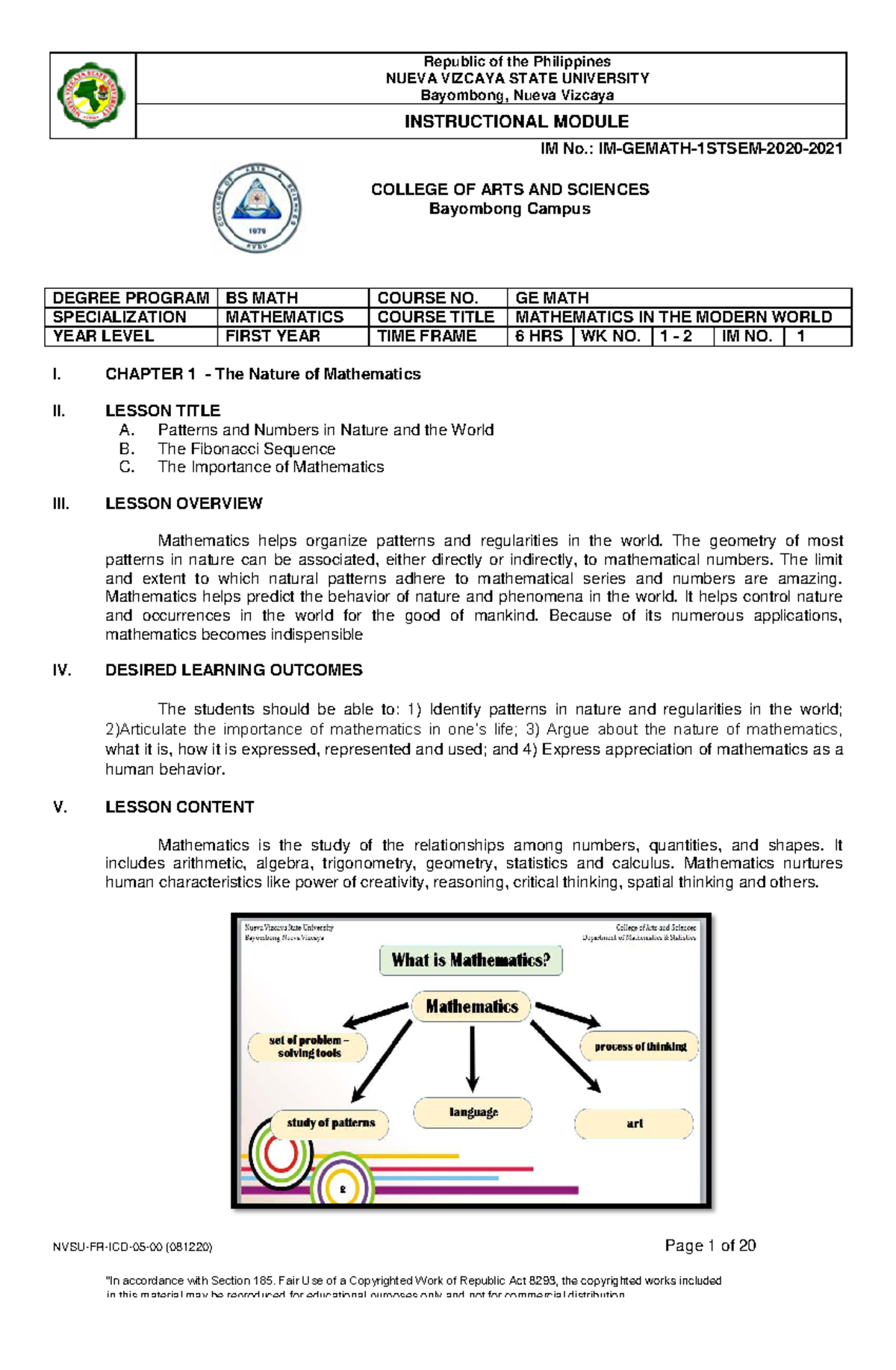 GE MATH: Chapter 1 - Patterns and Numbers in Nature - Studocu